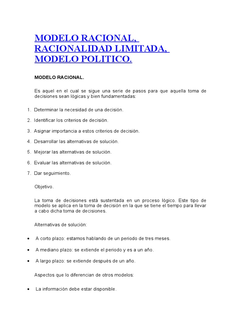 Modelo Racional | Racionalidad | Toma de decisiones