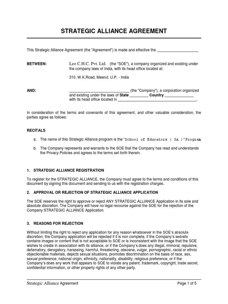 Strategic Alliance Agreement | PDF | Copyright | Credit Card