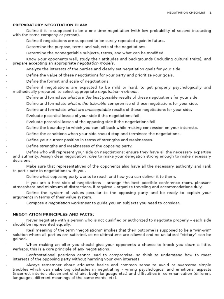 Preparatory Negotiation Plan | PDF | Interpersonal Relationships ...