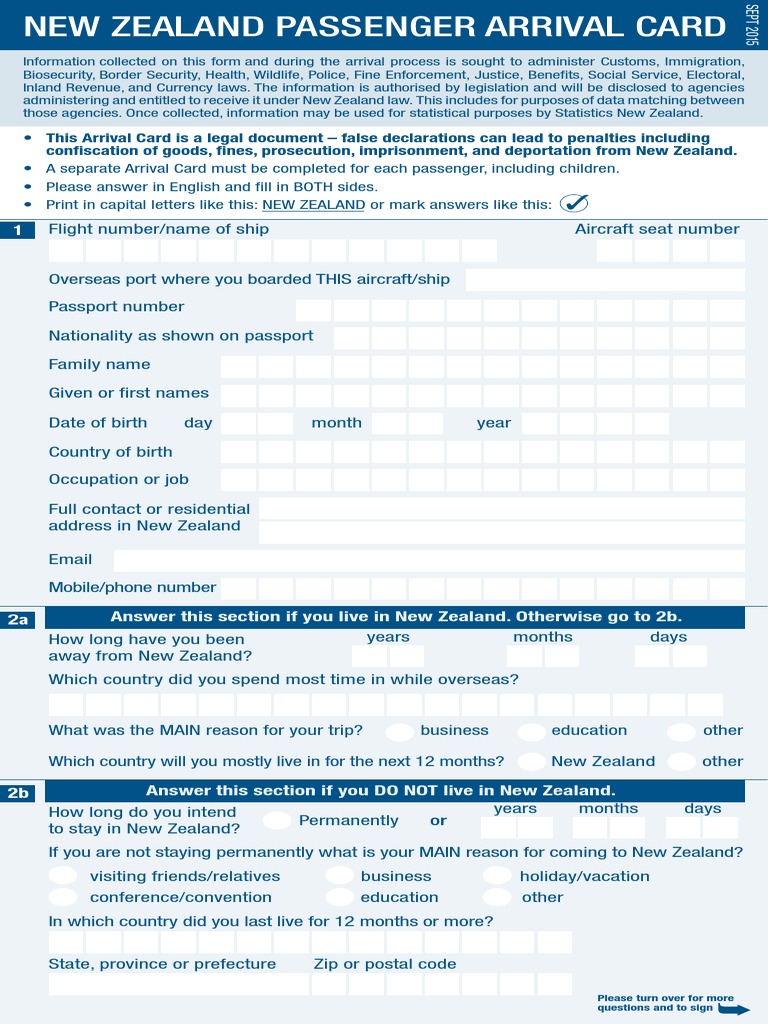 Passenger Arrival Card English Language Version | Travel Visa | Passport