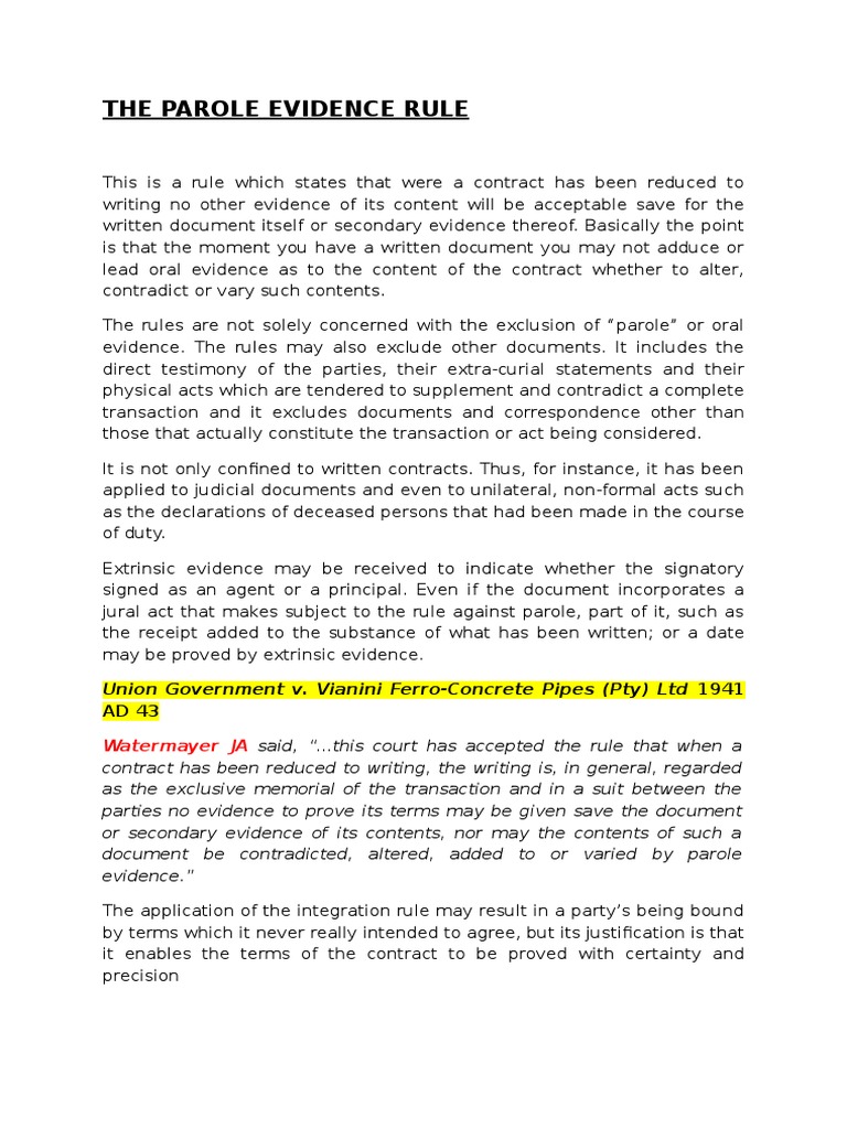 The Parole Evidence Rule.docx1 | Parol Evidence Rule | Evidence (Law)