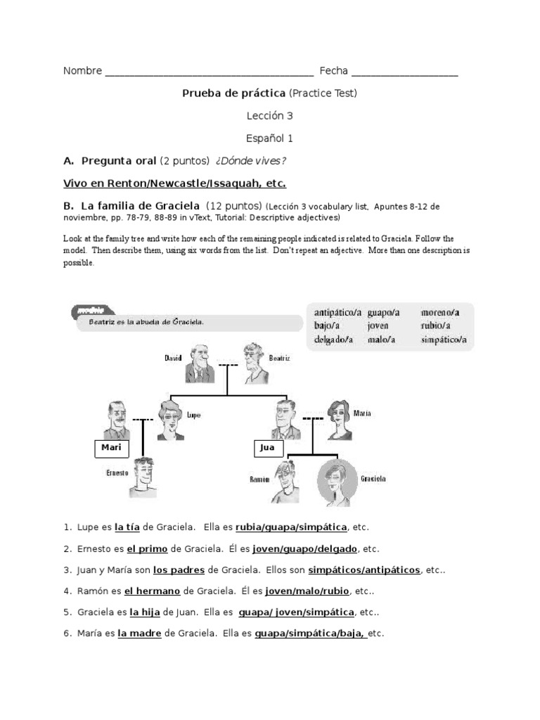 Prueba de Practica Leccion 3 (With Answers) | PDF | Idiomas