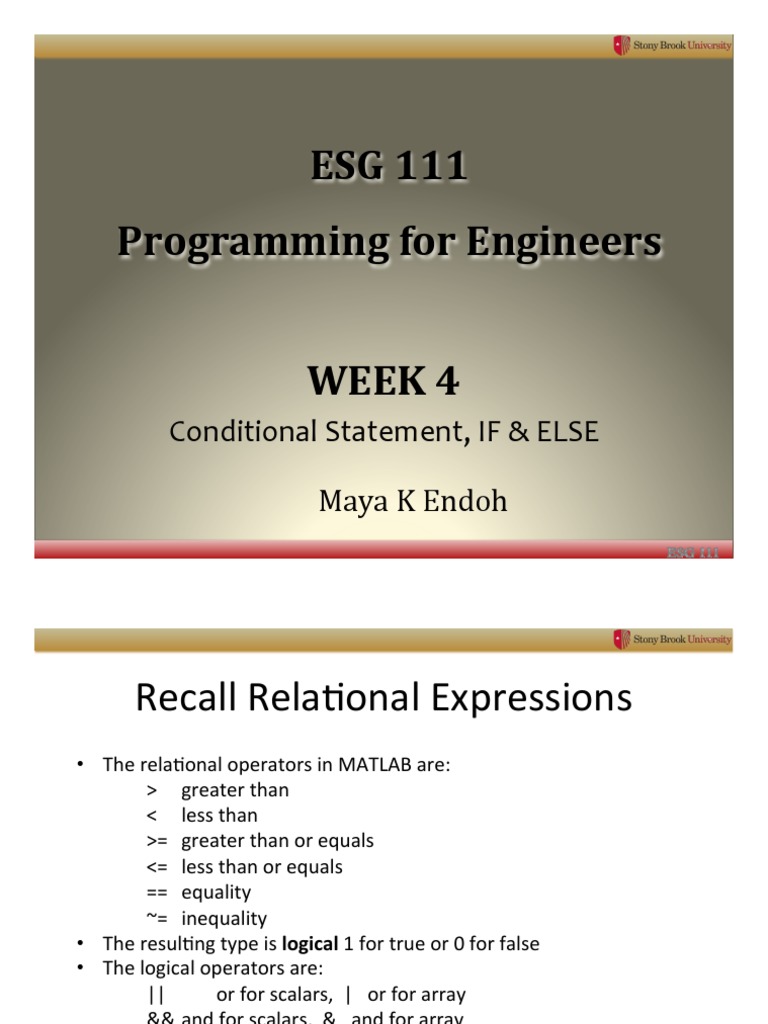 ESG 111 Programming For Engineers Week 4: Maya K Endoh Conditional Statement, IF & ELSE | PDF ...