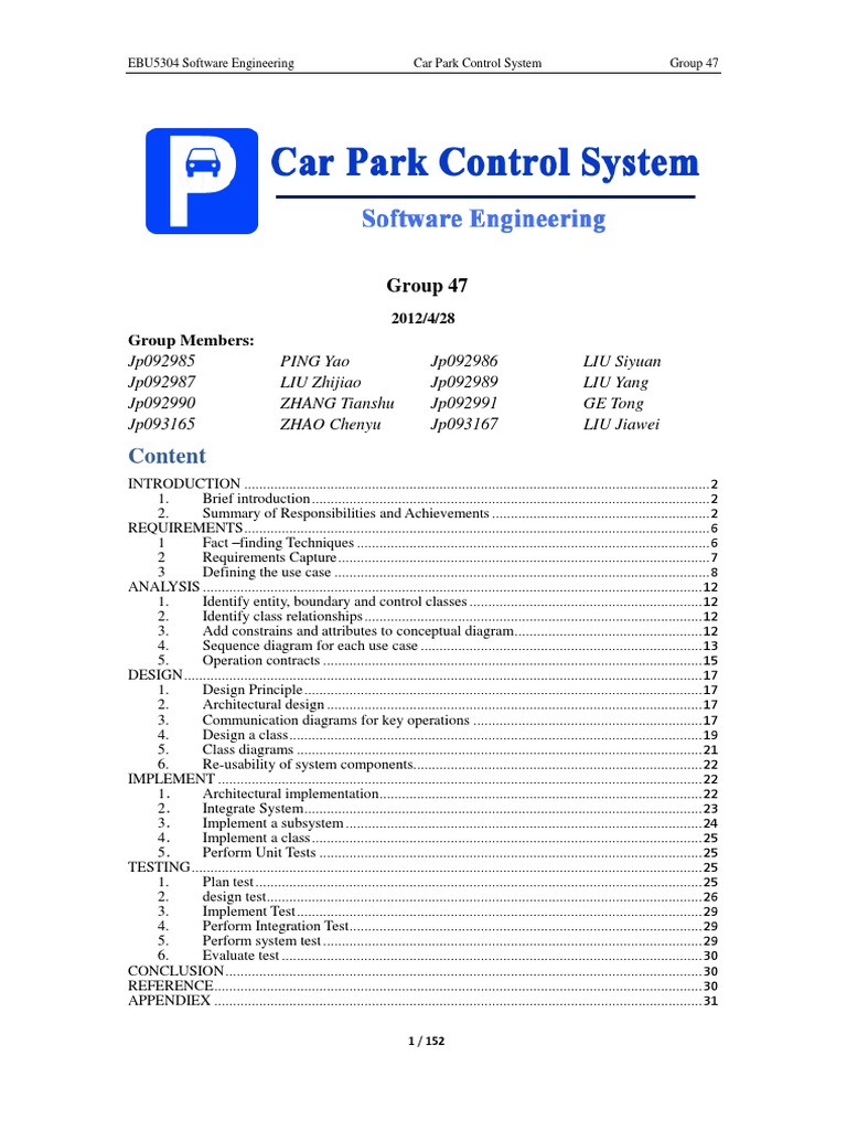 Car PArk System Report | PDF | Parking Lot | Use Case