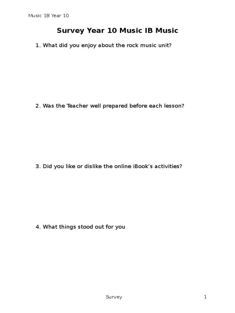 Year 10 Music Rock Unit Survey | PDF | Sports & Recreation