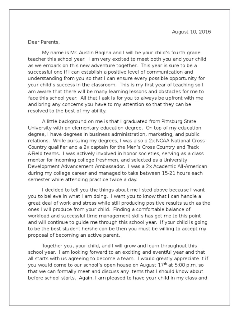 Student Teaching - Classroom Management - Letter To Parents | PDF ...