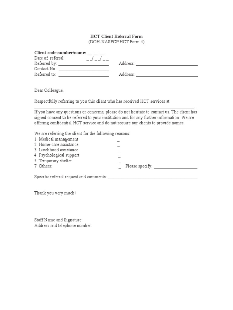 Doh-Naspcp HCT Form 4 Referral | PDF