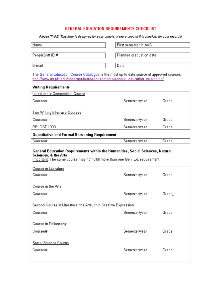 General Education Requirements Checklist | PDF