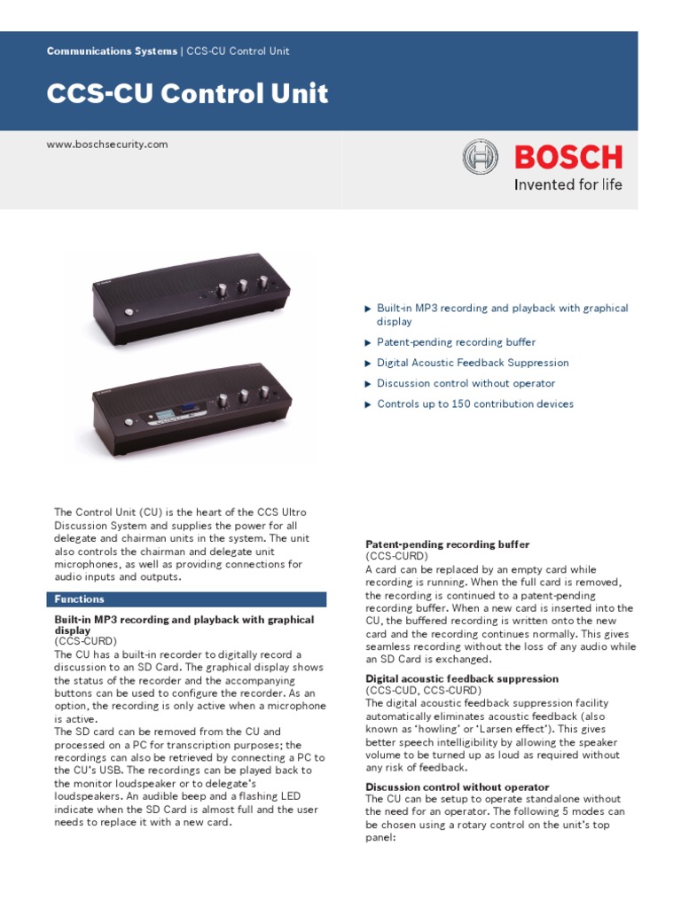 CCS-CU Control Unit | PDF | Microphone | Headphones