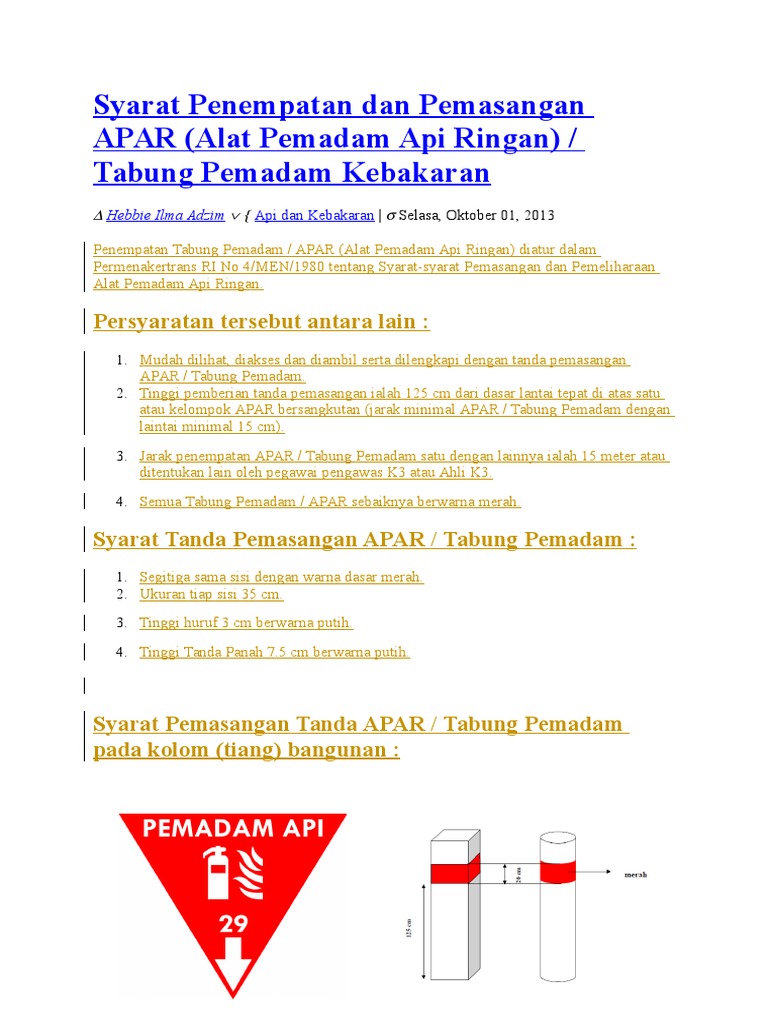 Syarat Pemasangan dan Penempatan APAR | PDF