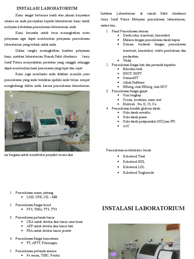 Brosur INSTALASI LABORATORIUM PDF | PDF | Kesehatan Holistik | Sains ...