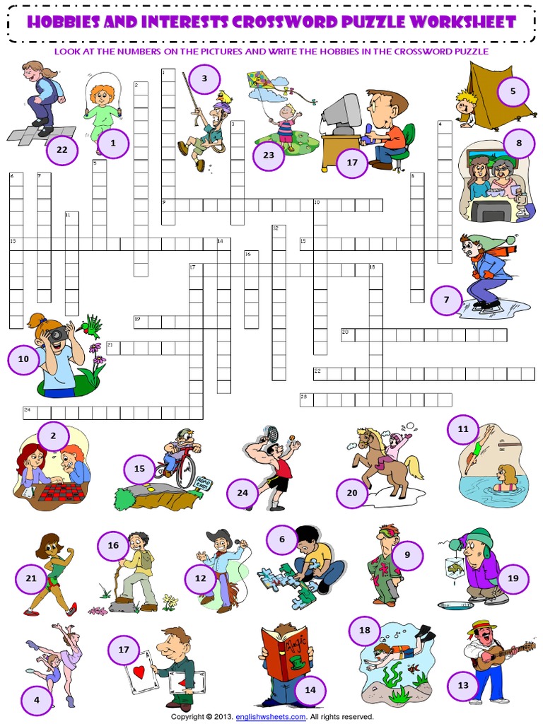 Hobbies and Interests Vocabulary Criss Cross Crossword Puzzle Worksheet ...