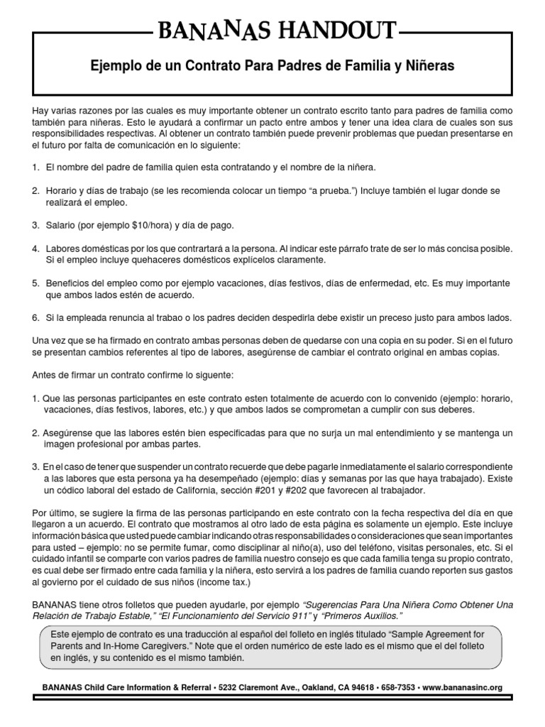 Ejemplo de Un Contrato para Padres de Familia y Niñeras | PDF | Business