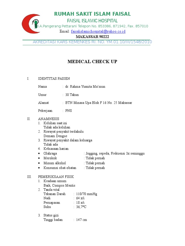 Form Medical Check Up Ppih 2016 | PDF