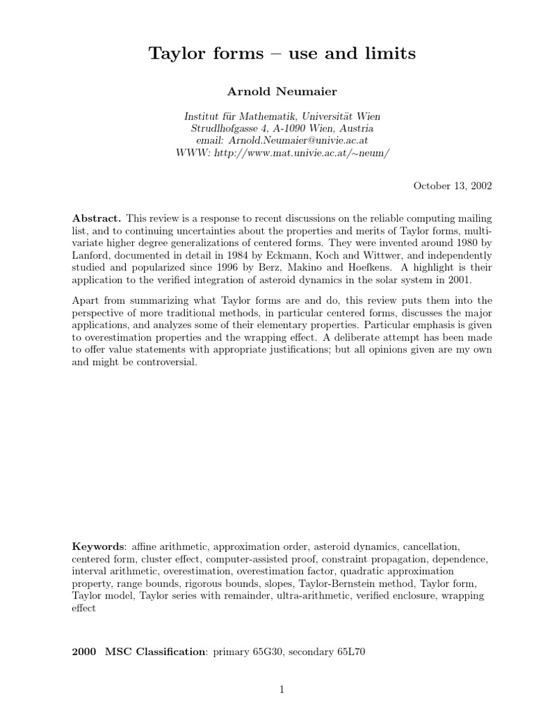 Taylor - Forms - Use and Limits - Arnold | PDF | Polynomial | Time ...