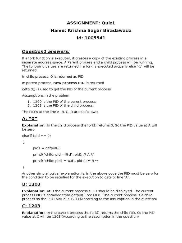 Quiz1 Solution Krishna Sagar Biradawada 1005541 OS | PDF | Concurrency (Computer Science ...
