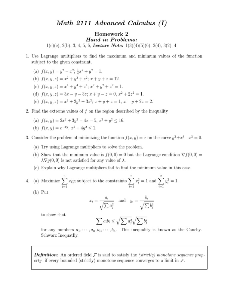 Math 2111 Advanced Calculus (I) : Homework 2 Hand in Problems | Download Free PDF | Sequence ...