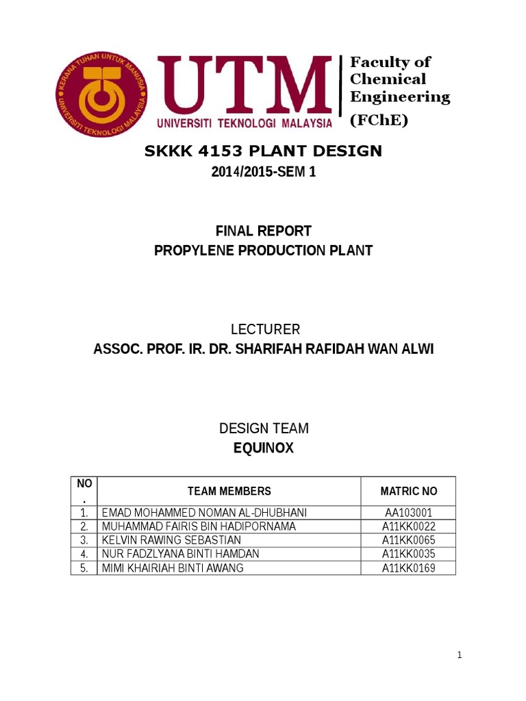 Propylene Production Plant Design Report | PDF | Liquefied Petroleum ...