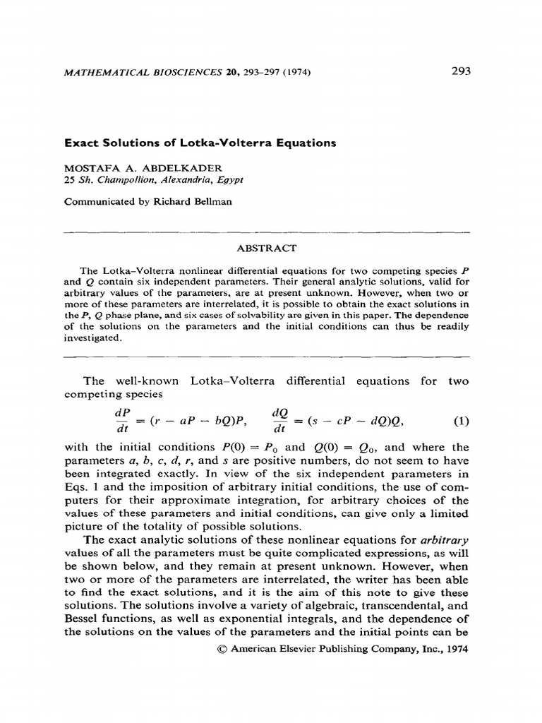 Exact Solutions of Lotka-Volterra Equations | PDF | Equations ...