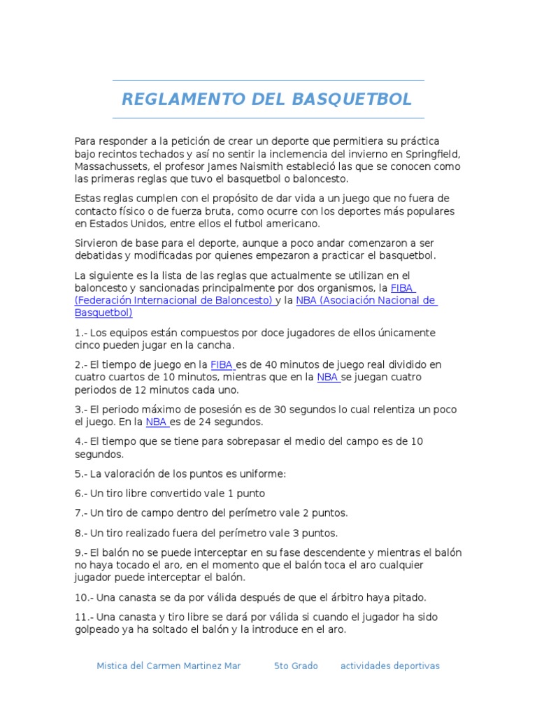 Reglamento Del Basquetbol | PDF | Posiciones de baloncesto | Deportes ...