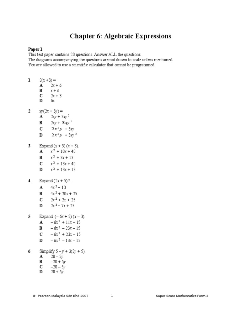 Form 3 - Chapter 6 | PDF | Algebra | Teaching Mathematics