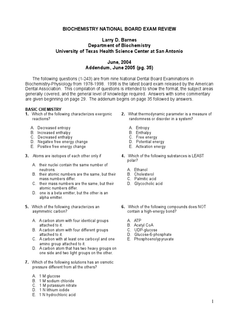 Biochemistry National Board Exam Review | PDF | Dna | Translation (Biology)