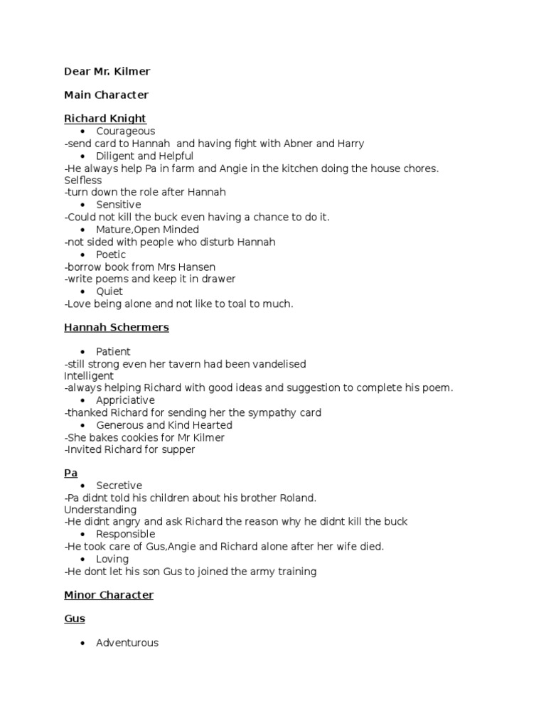 Dear Mr. Kilmer - Main Character | PDF | Poetry