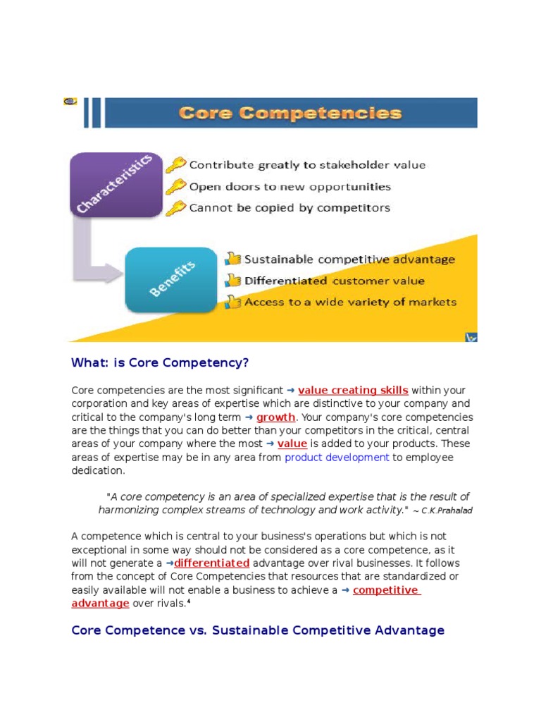 What: Is Core Competency?: Value Creating Skills Growth Value | PDF ...
