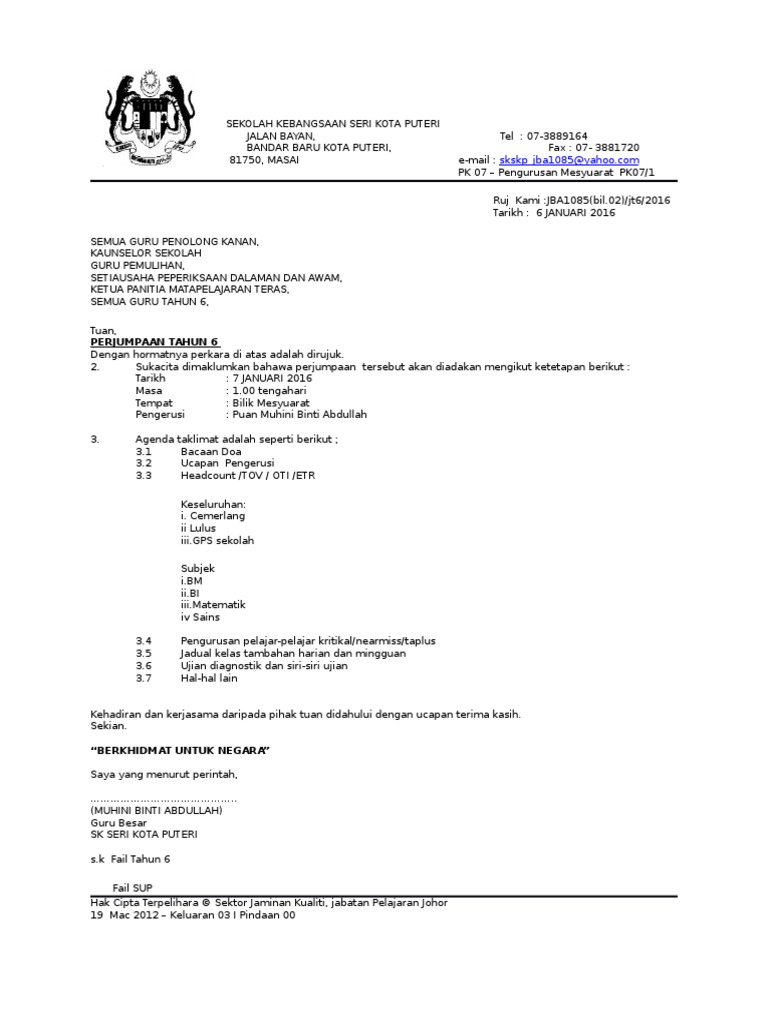 Contoh Surat Panggilan Taklimat | PDF