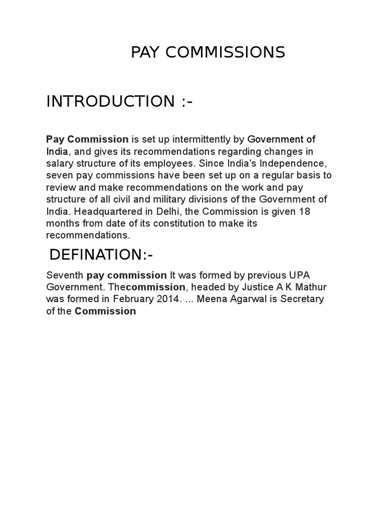 Pay Commissions Introduction:-: Defination | PDF | Employee Relations ...