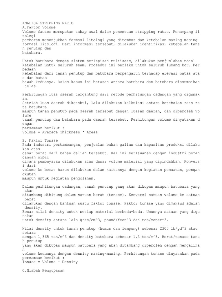 Analisa Stripping Ratio | PDF