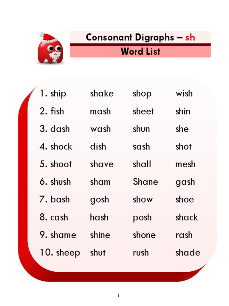 SH Consonant Digraph Word List | PDF