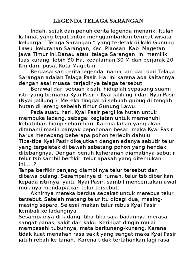 Legenda Telaga Sarangan | PDF