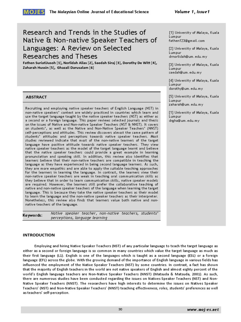 Research and Trends in the Studies of Native & Non-native Speaker ...