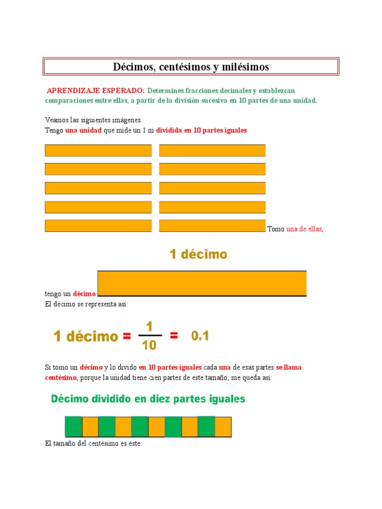 Décimos, Centesimos y Milesimos | PDF