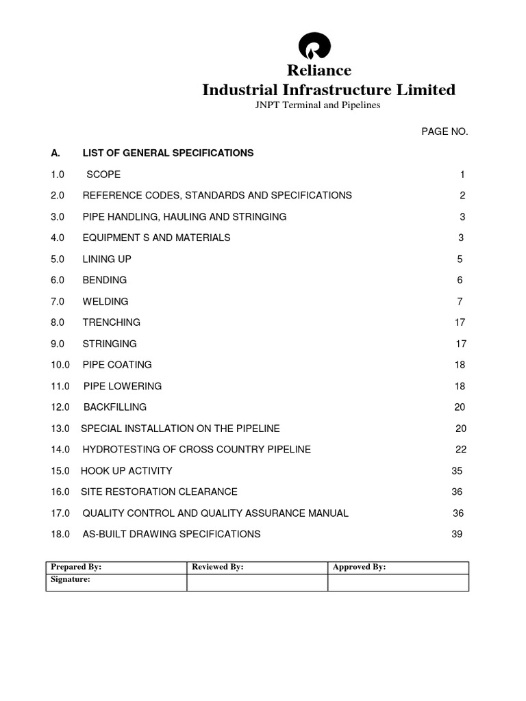 Pipeline Construction Specifications | PDF | Welding | Construction
