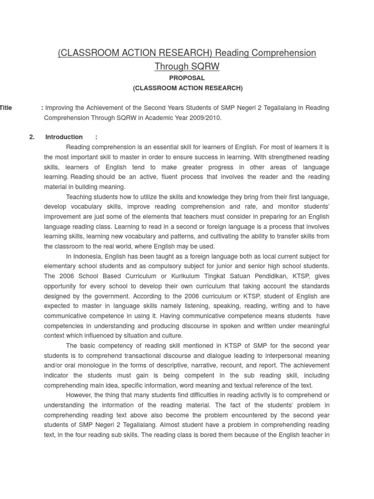 Classroom Action Research | Reading Comprehension | Reading (Process ...