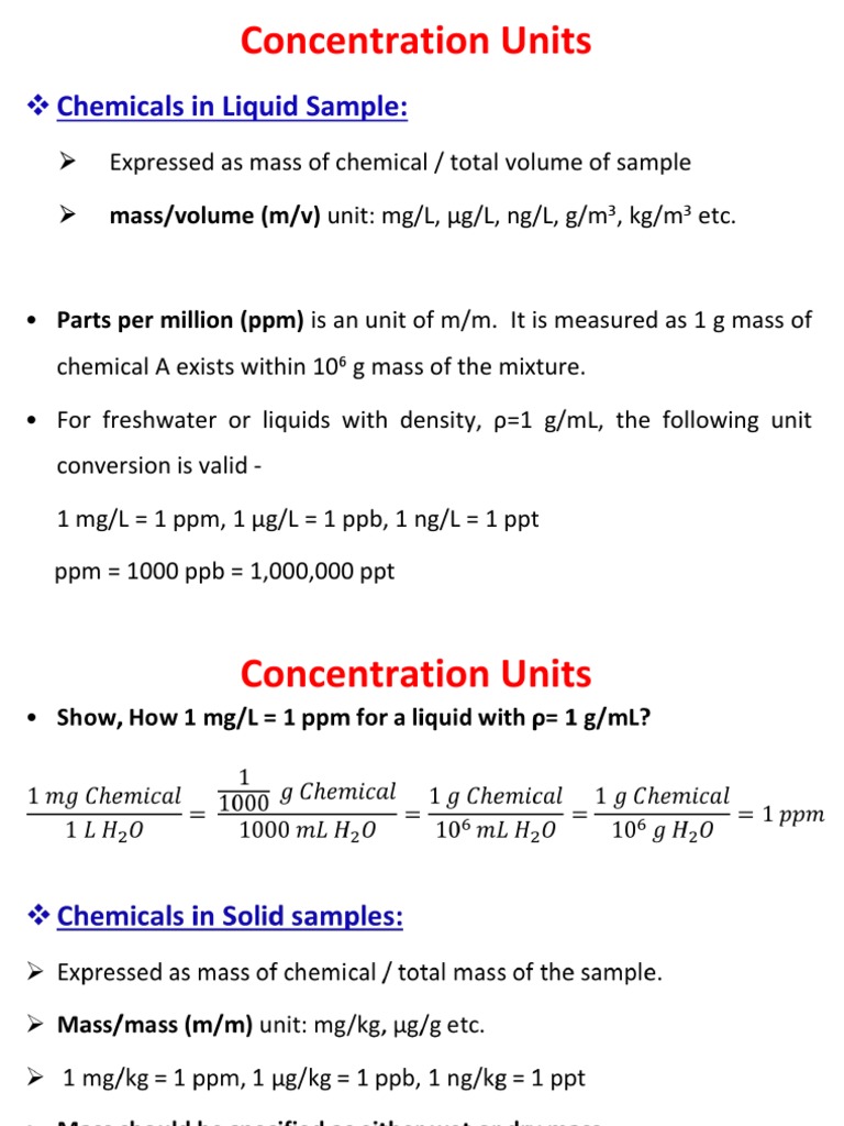 Concentration Units: Chemicals in Liquid Sample | PDF | Parts Per ...