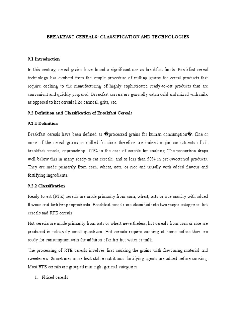 Breakfast Cereals Classification and Manufacturing Guide | PDF | Malt ...