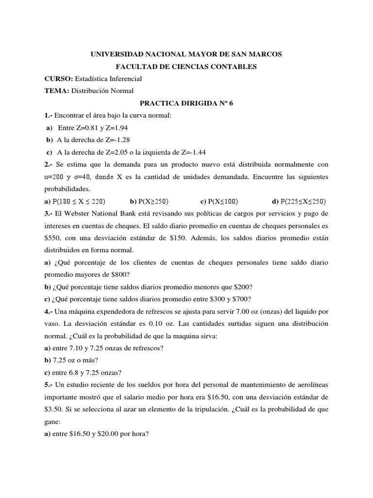 Practica Dirigida Normal | PDF | Desviación Estándar | Probabilidad
