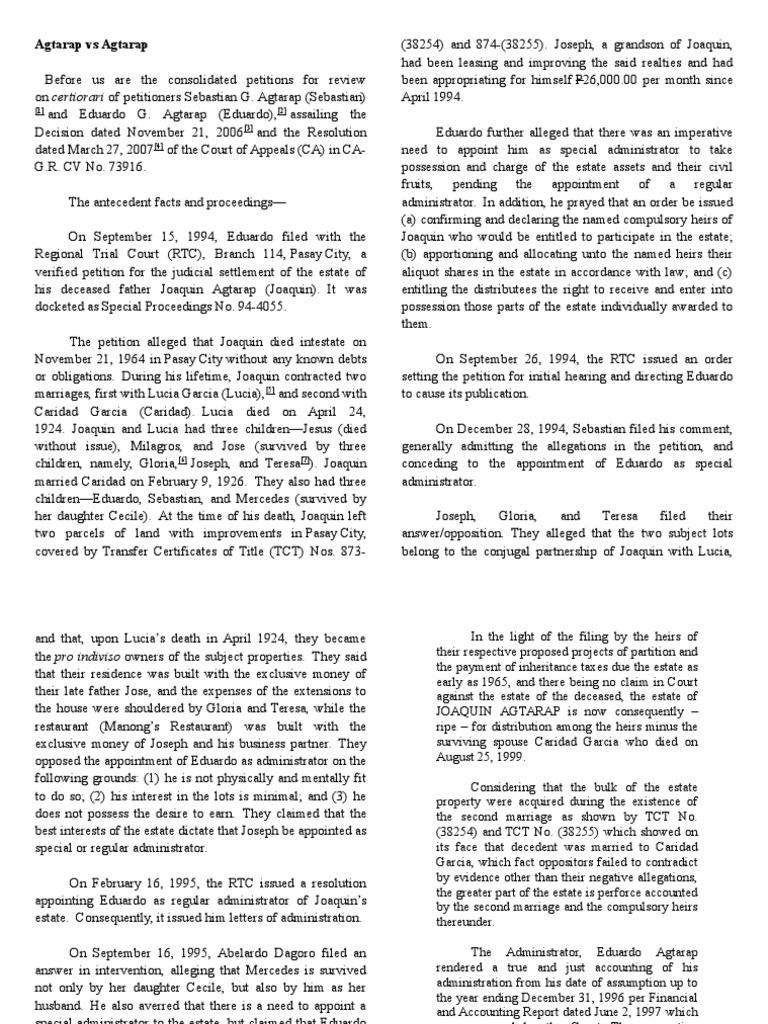 Agtarap Vs Agtarap | PDF | Intestacy | Res Judicata