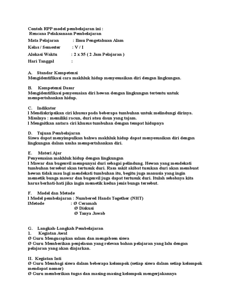 Contoh RPP NHT | PDF