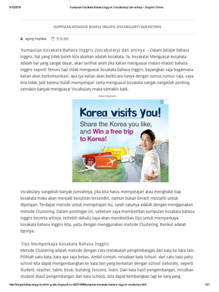 Kumpulan Kosakata Bahasa Inggris (Vocabulary) Dan Artinya - English Online | PDF