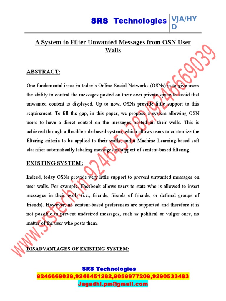 SRS Technologies: A System To Filter Unwanted Messages From OSN User ...
