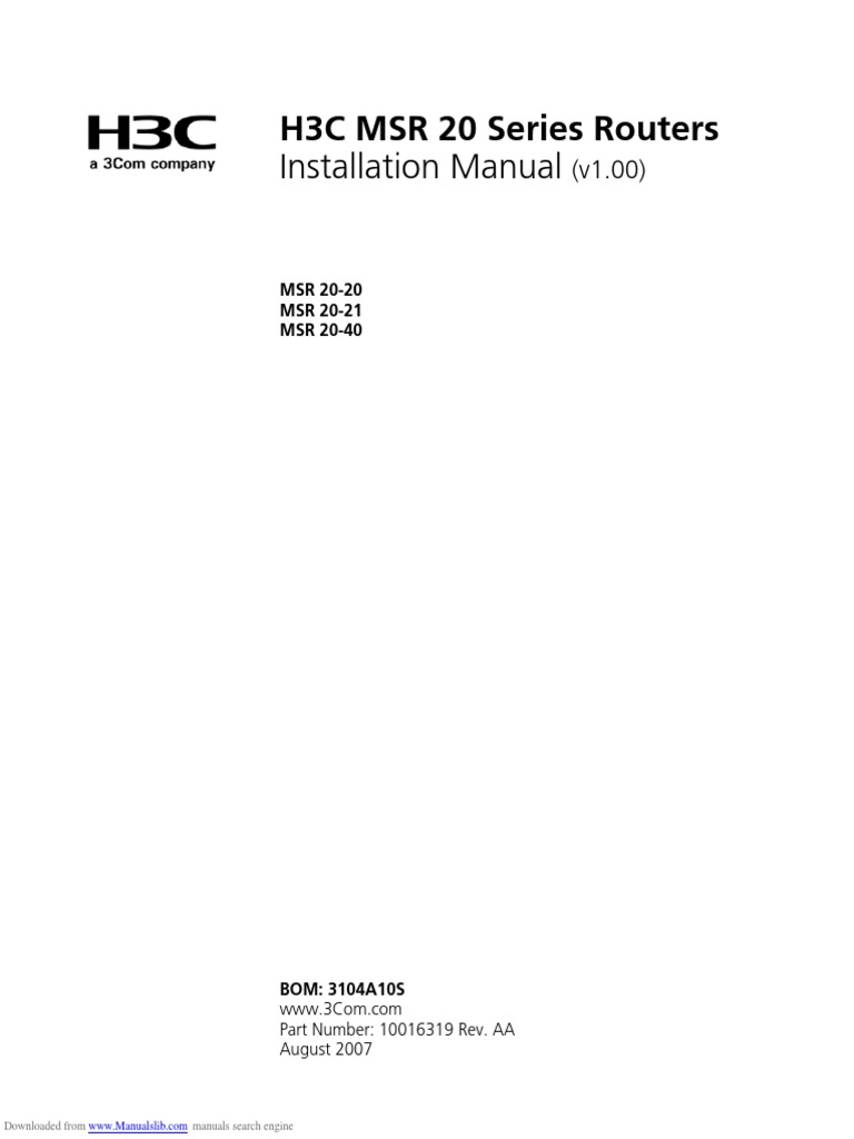 Installation Manual: H3C MSR 20 Series Routers | PDF | Ethernet | Electrical Connector