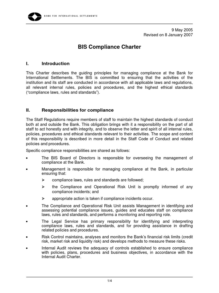 BIS Compliance Charter | Regulatory Compliance | Bank For International ...