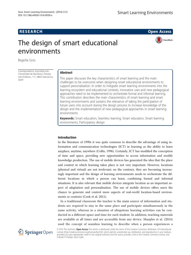 The Design of Smart Educational Environments: Research Open Access ...