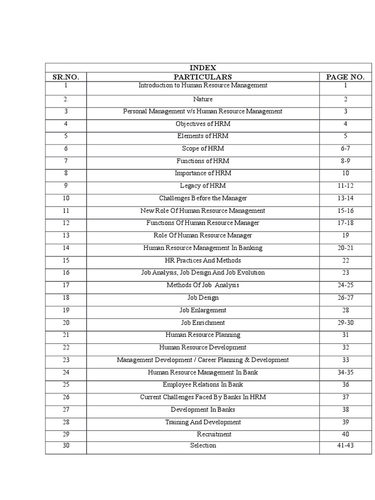 Index SR - NO. Particulars Page No | PDF | Human Resource Management ...