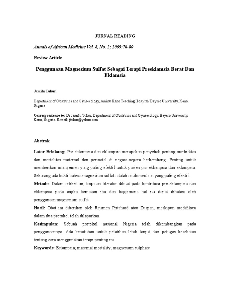 Jurnal Reading MgSO4 Pada PEB | PDF