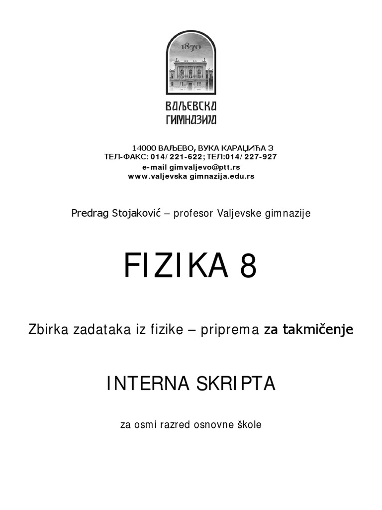 Fizika 8 Zbirka Zadataka Iz Fizike Za Dodatnu Nastavu | PDF
